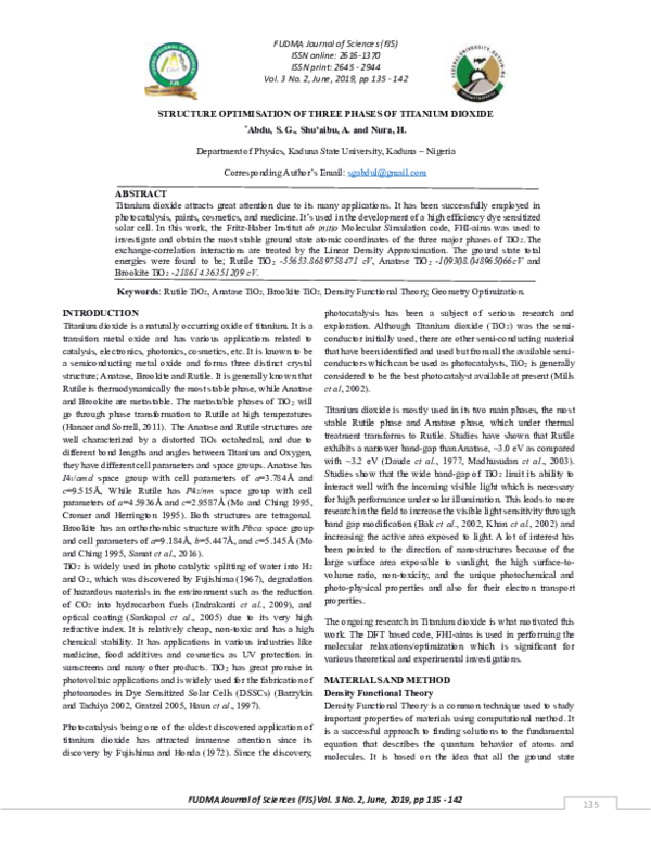 (PDF) Structure Optimisation of Three Phases of Titanium Dioxide