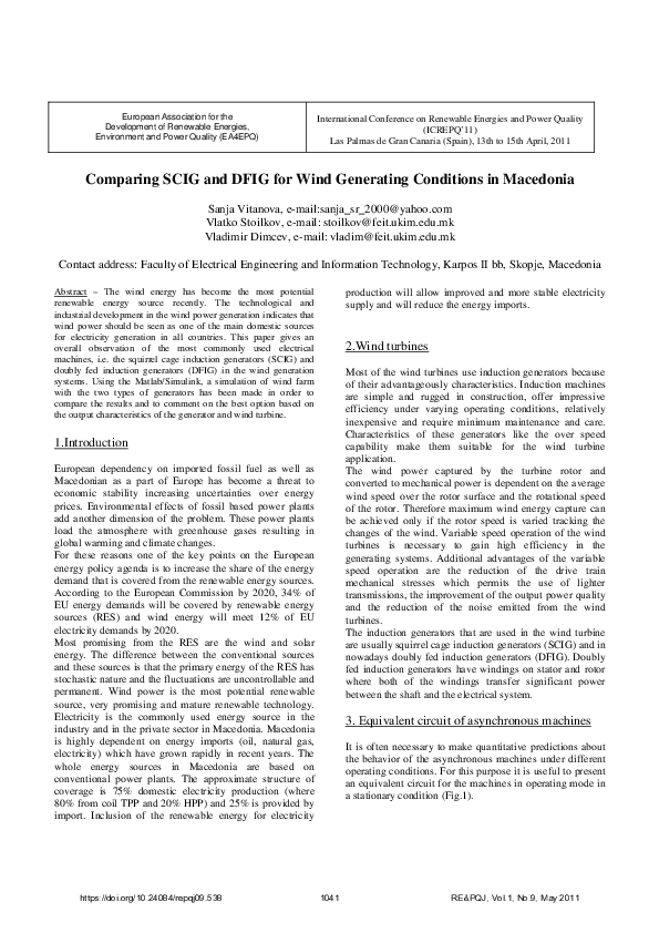 (PDF) SCIG vs DFIG in Macedonian Wind Energy