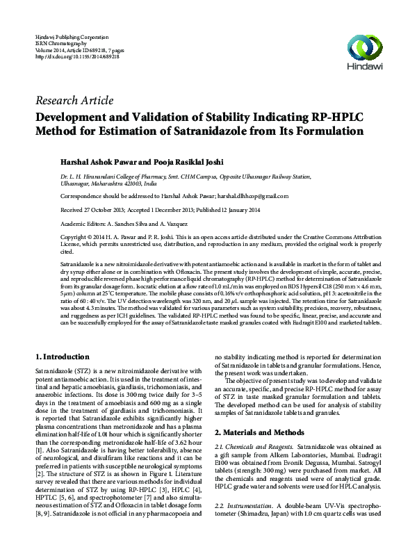 (PDF) Development and Validation of Stability Indicating RP-HPLC Method for Estimation of ...