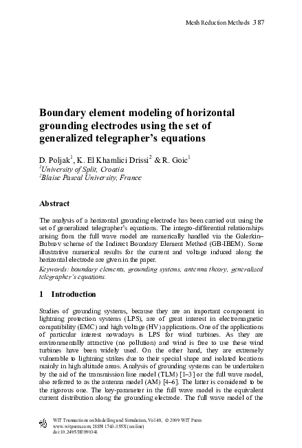 (PDF) Boundary element modeling of horizontal grounding electrodes using the set of generalized ...
