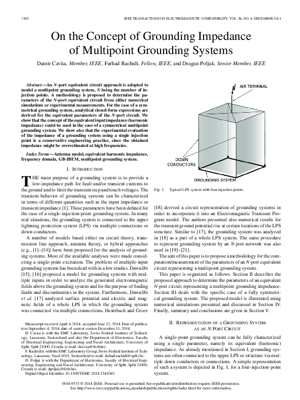 (PDF) On the Concept of Grounding Impedance of Multipoint Grounding Systems
