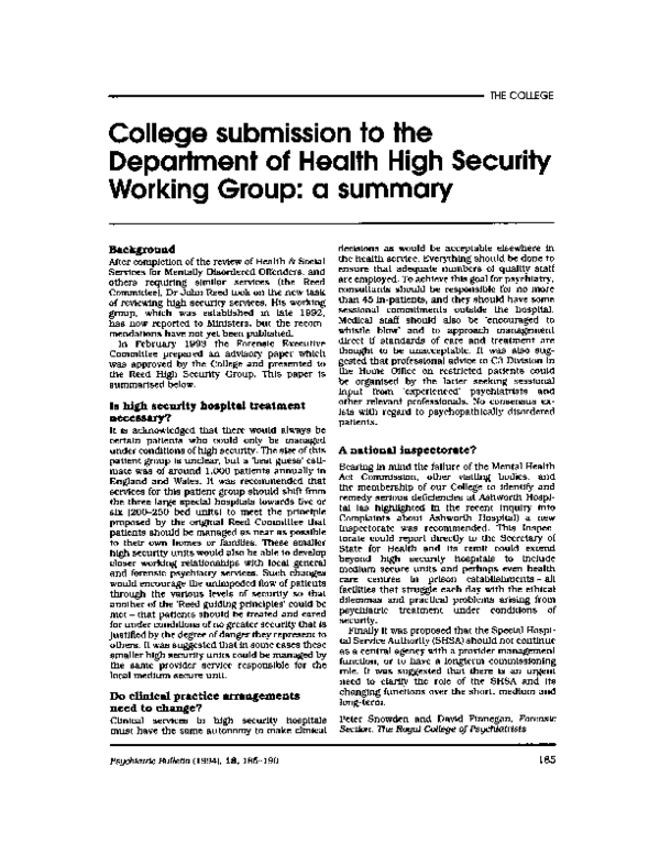(PDF) College submission to the Department of Health High Security ...