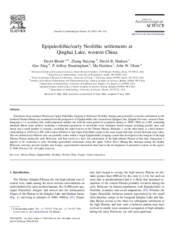(PDF) Epipaleolithic/early Neolithic settlements at Qinghai Lake ...