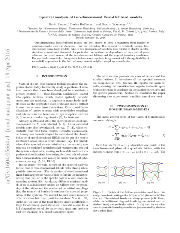 (PDF) Spectral analysis of two-dimensional Bose-Hubbard models