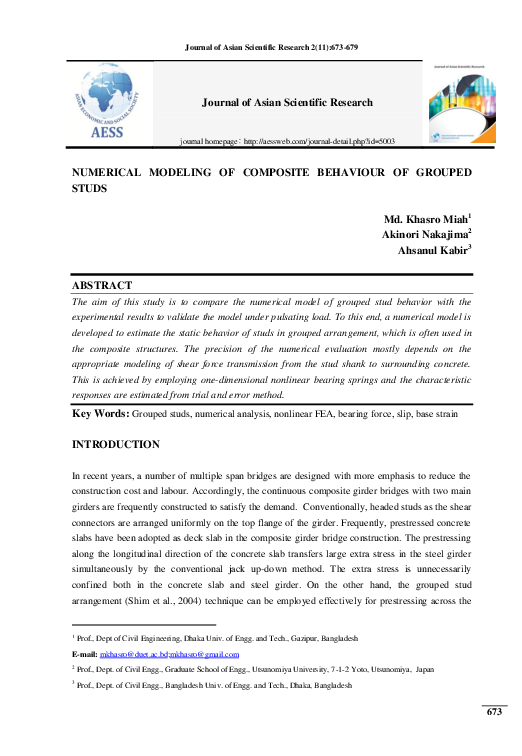 (PDF) Numerical Modeling of Composite Behaviour of Grouped Studs ...