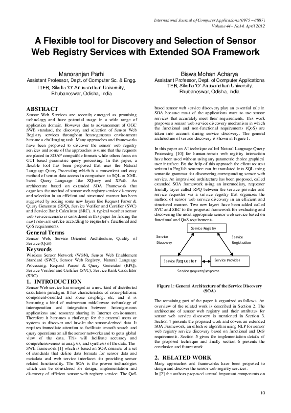 (PDF) A Flexible tool for Discovery and Selection of Sensor Web Registry Services with Extended ...