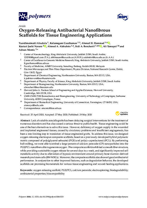 (PDF) Oxygen-Releasing Antibacterial Nanofibrous Scaffolds for Tissue Engineering Applications