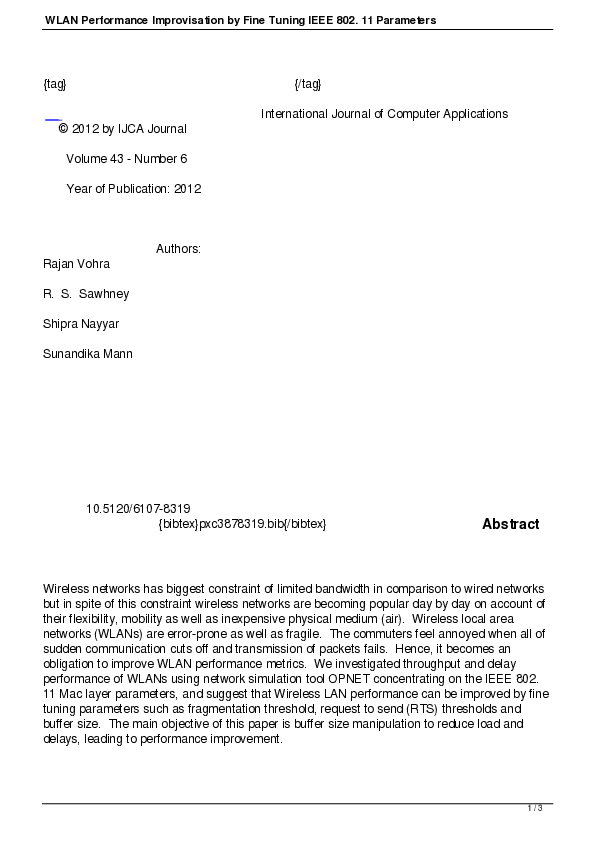 Pdf Wlan Performance Improvisation By Fine Tuning Ieee 802 11 Parameters Ravinder Singh