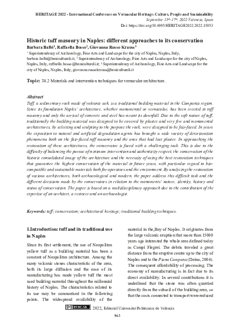 (PDF) Historic tuff masonry in Naples: different approaches to its ...
