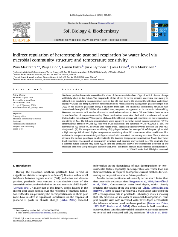(PDF) Indirect regulation of heterotrophic peat soil respiration by water level via microbial ...