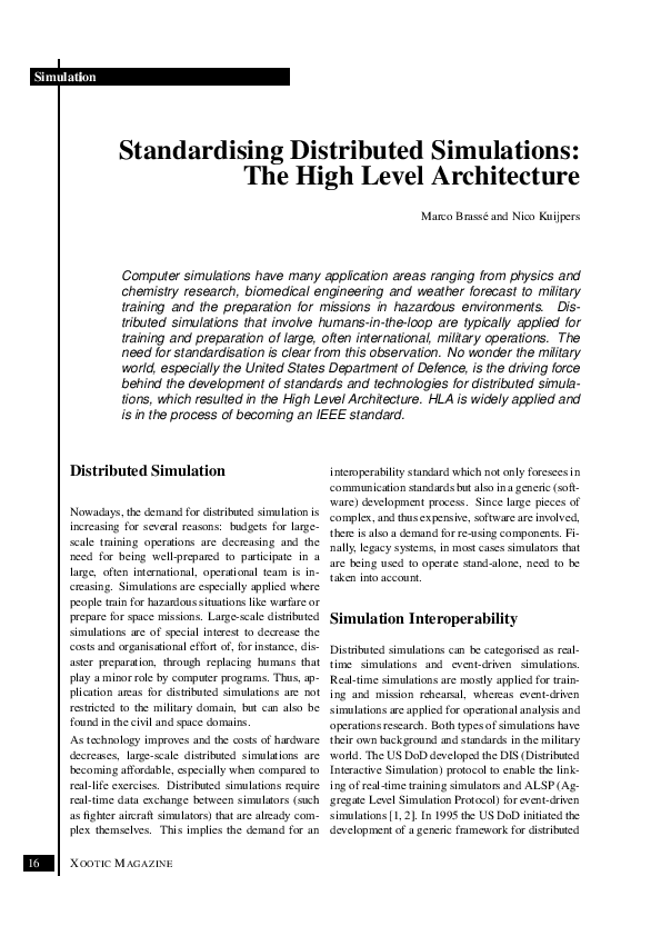 (PDF) Standardising Distributed Simulations: The High Level Architecture