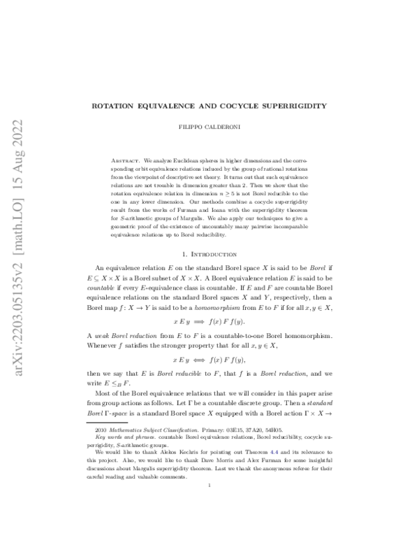 (PDF) Rotation equivalence and cocycle superrigidity