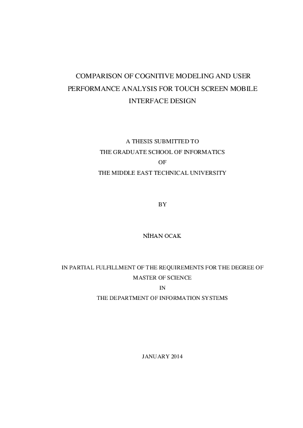 Pdf Comparison Of Cognitive Modeling And User Performance Analysis For Touch Screen Mobile