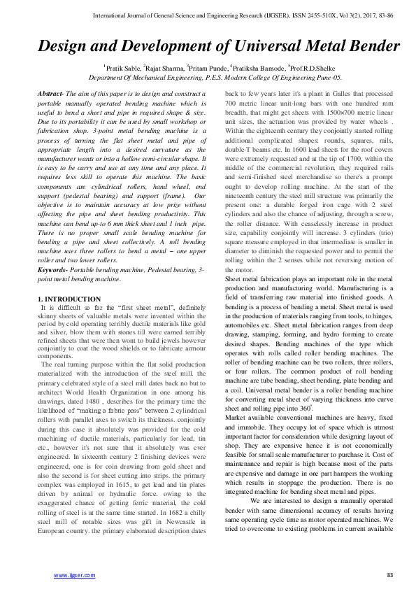 (PDF) Design and Development of Universal Metal Bender