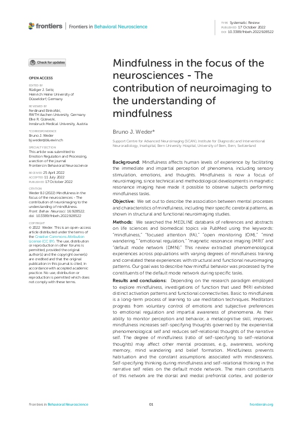 (PDF) Mindfulness in the focus of the neurosciences - The contribution ...