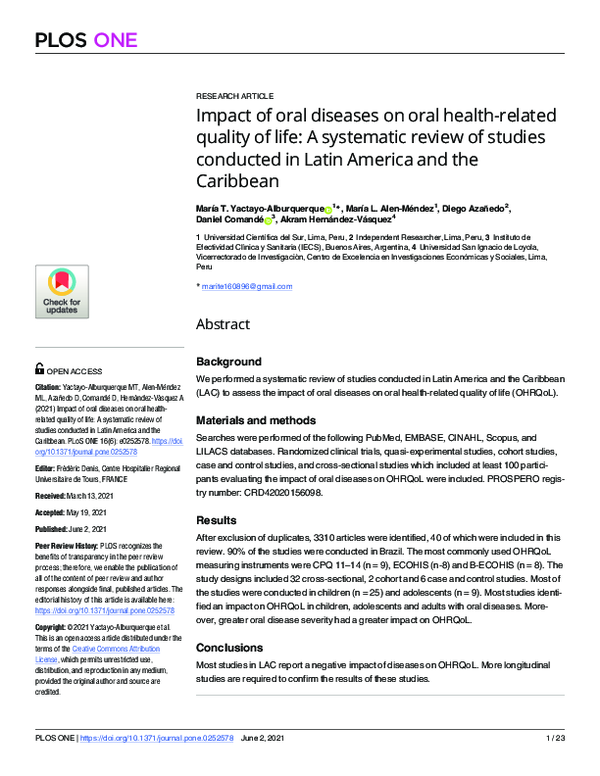 (PDF) Impact of oral diseases on oral health-related quality of life: A ...