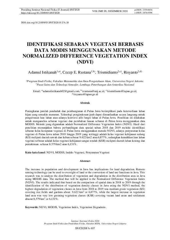 (PDF) Identifikasi Sebaran Vegetasi Berbasis Data Modis Menggunakan Metode Normalized Difference ...
