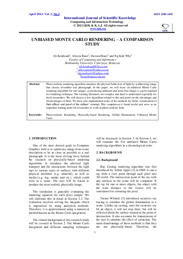 (PDF) Unbiased Monte Carlo Rendering - a Comparison Study