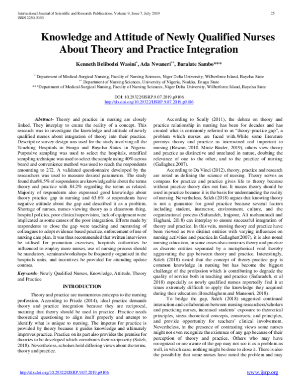 (PDF) Knowledge and Attitude of Newly Qualified Nurses About Theory and Practice Integration ...