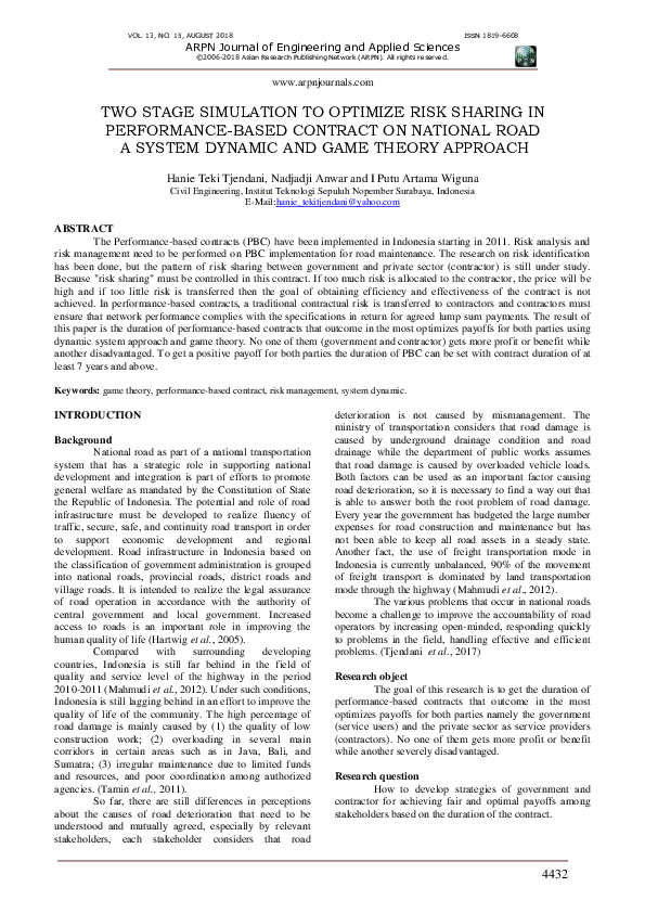 (PDF) Two Stage Simulation to Optimize Risk Sharing in Performance-Based Contract on National ...