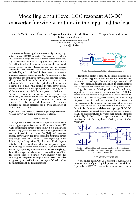 (PDF) Modelling a Multilevel LCC Resonant AC-DC Converter for Wide ...