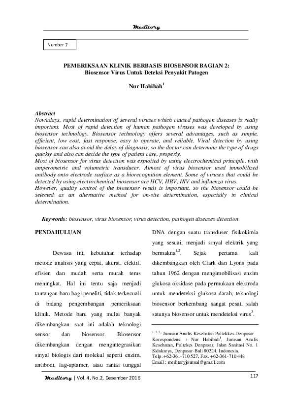 (PDF) PEMERIKSAAN KLINIK BERBASIS BIOSENSOR BAGIAN 2: Biosensor Virus ...