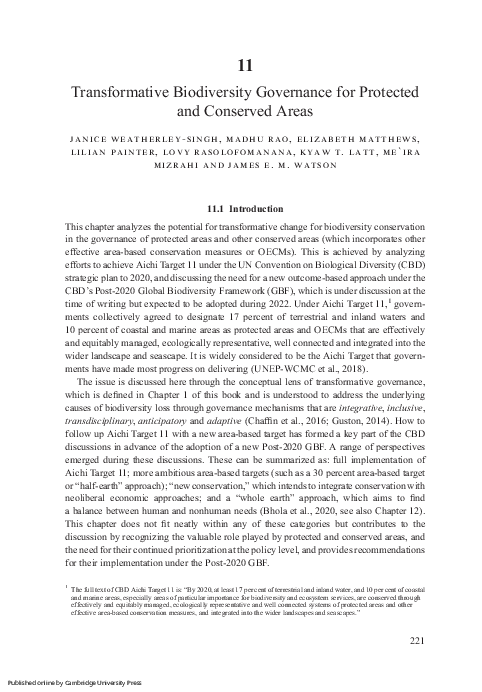 (PDF) Transformative Biodiversity Governance for Protected and Conserved Areas