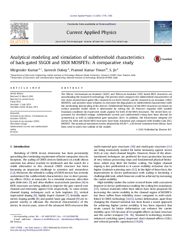 (PDF) Analytical modeling and simulation of subthreshold ... (PDF) Analytical modeling and simulation of subthreshold ...