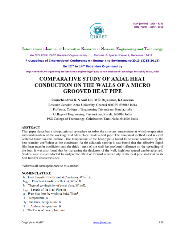 (PDF) Comparative Study of Axial Heat Conduction on the Walls of a ...