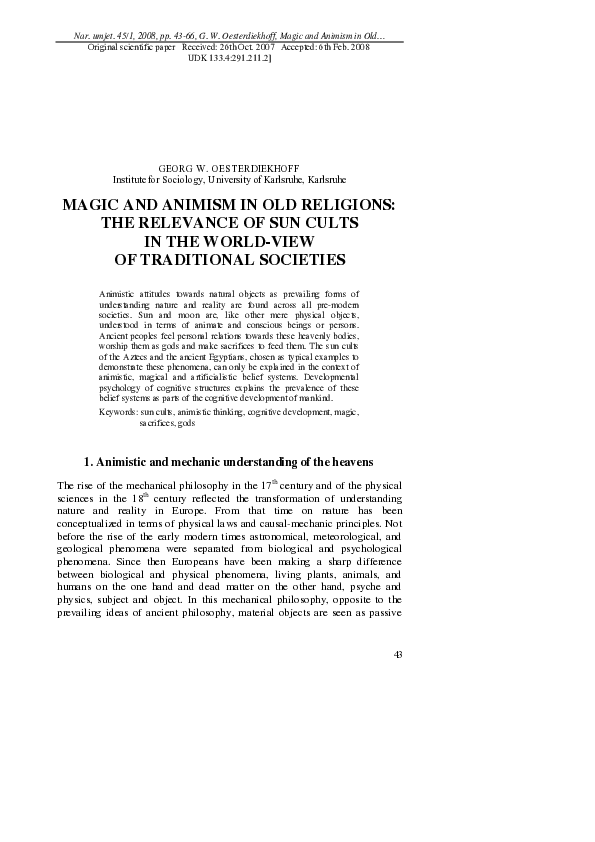 (PDF) Magic and animism in old religions: The relevance of sun cults in the world-view of ...