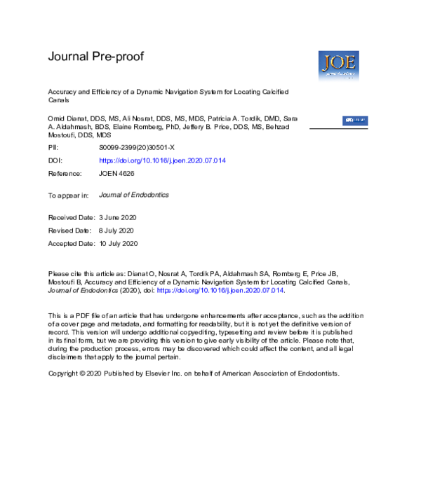 (PDF) Accuracy and Efficiency of a Dynamic Navigation System for Locating Calcified Canals