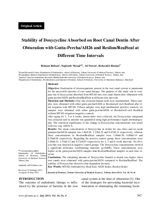 (PDF) Stability of Doxycycline Absorbed on Root Canal Dentin After ...
