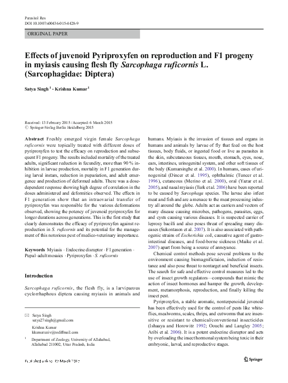 (PDF) Impact of Pyriproxyfen on Sarcophaga ruficornis