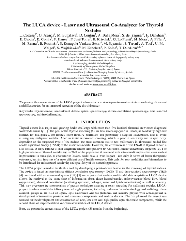 (PDF) The LUCA device: laser and ultrasound co-analyzer for thyroid nodules