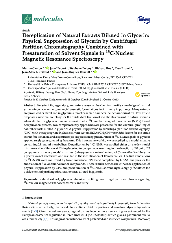 (PDF) Dereplication of Natural Extracts Diluted in Glycerin: Physical ...