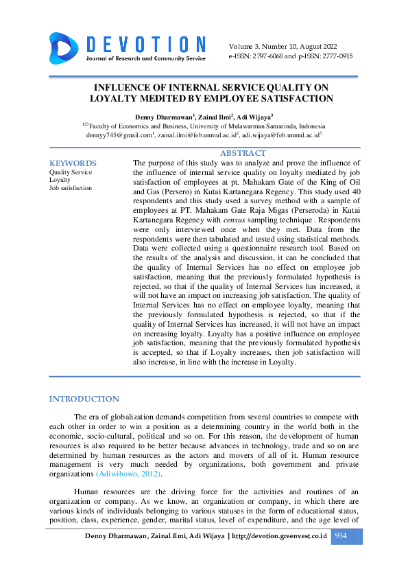 (PDF) Influence of Internal Service Quality on Loyalty Medited By ...