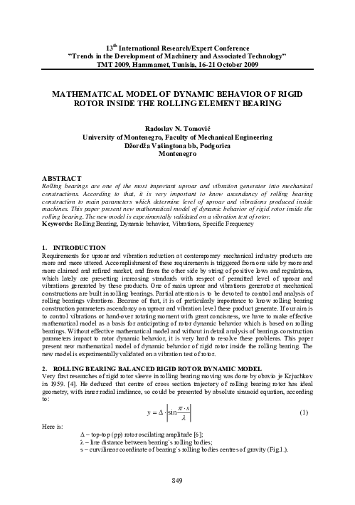 (PDF) Mathematical Model of Dynamic Behavior of Rigid Rotor Inside the Rolling Element Bearing