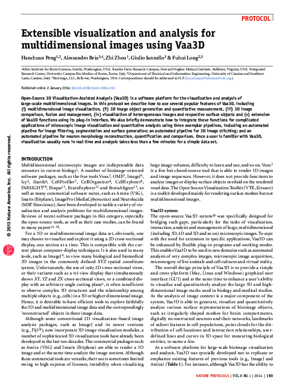 (PDF) Extensible visualization and analysis for multidimensional images using Vaa3D