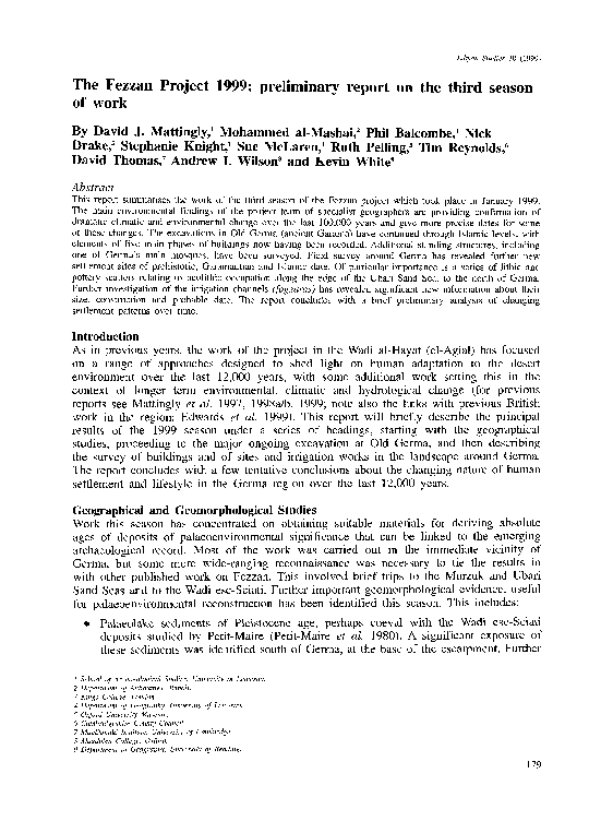 (PDF) The Fezzan Project 1999: preliminary report on the third season ...