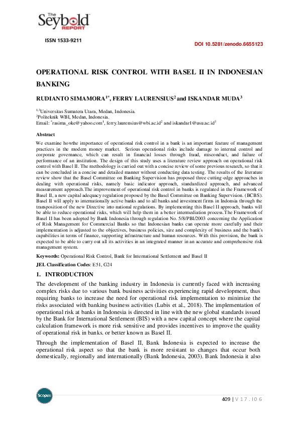 (PDF) Operational Risk Control with Basel II in Indonesian Banking
