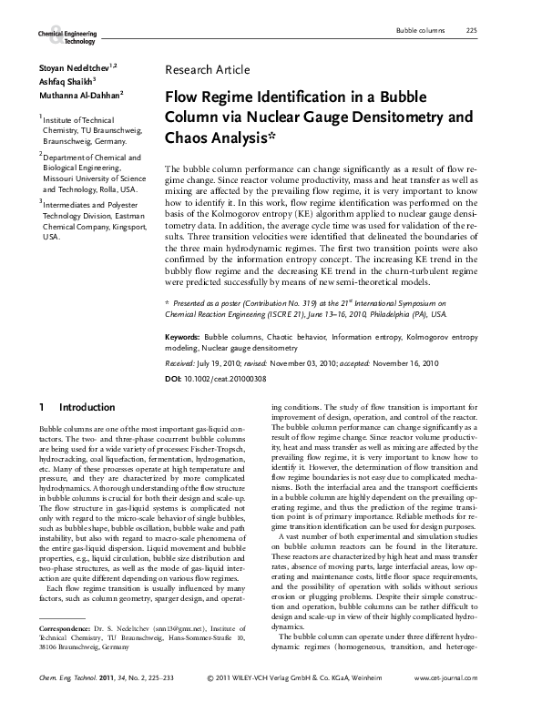 (PDF) Flow Regime Identification in a Bubble Column via Nuclear Gauge ...
