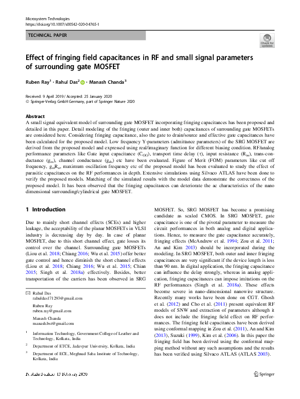 (PDF) Effect of fringing field capacitances in RF and small signal ...