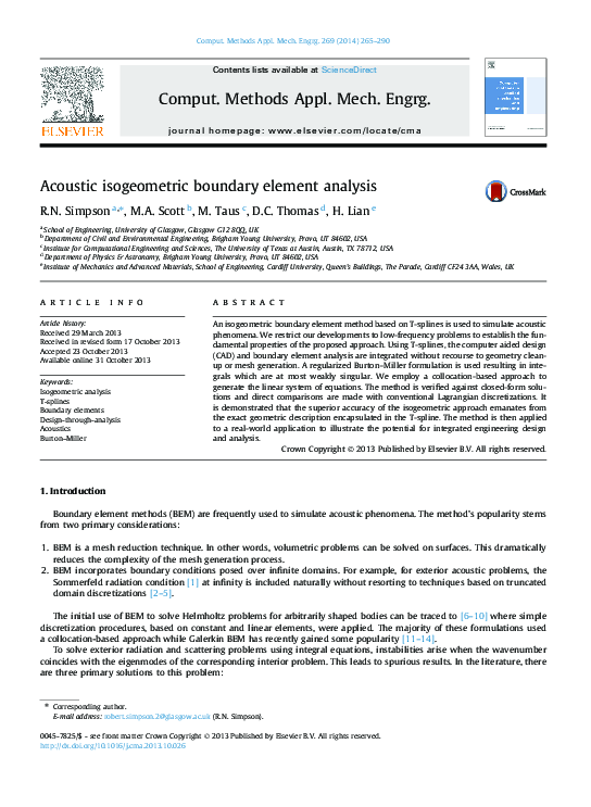 (PDF) Acoustic isogeometric boundary element analysis