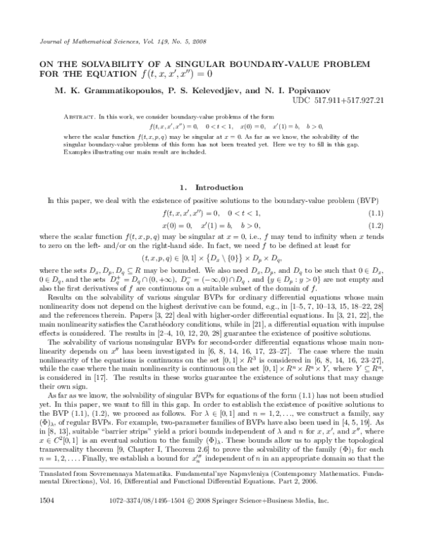 (PDF) On the solvability of a singular boundary-value problem for the ...