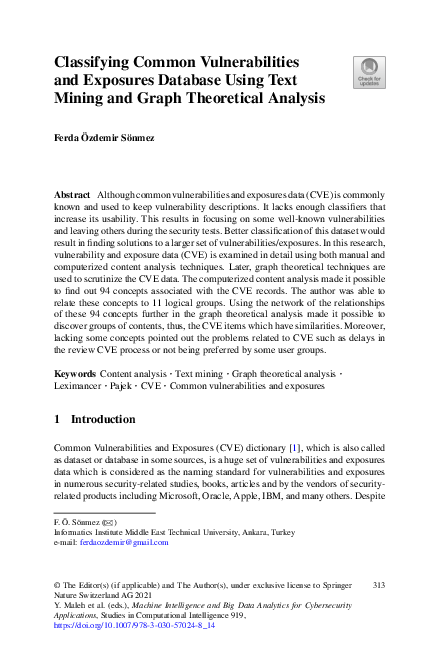 (PDF) Classifying Common Vulnerabilities and Exposures Database Using Text Mining and Graph ...