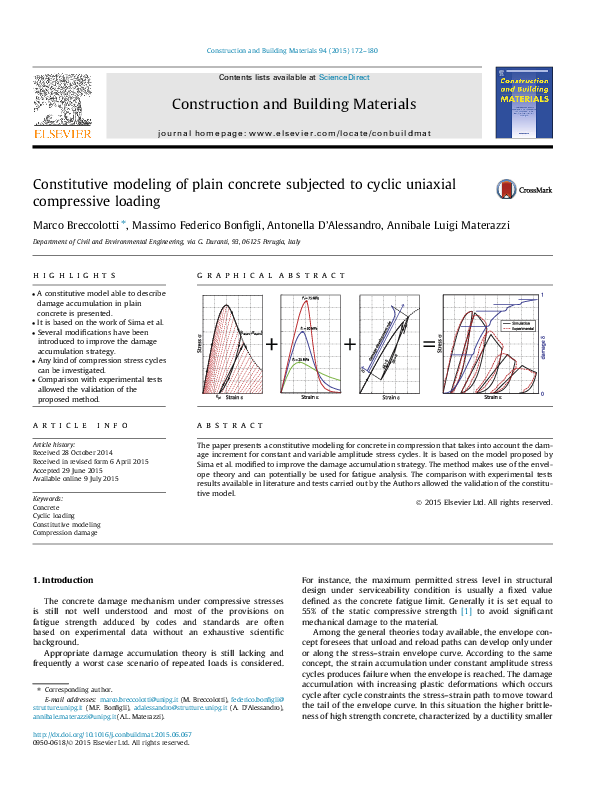 (PDF) Constitutive modeling of plain concrete subjected to cyclic uniaxial compressive loading