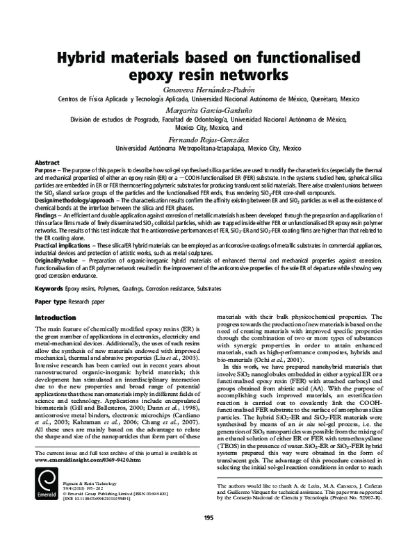 (PDF) Hybrid materials based on functionalised epoxy resin networks