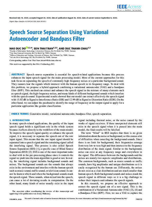 Pdf Speech Source Separation Using Variational Autoencoder And Bandpass Filter