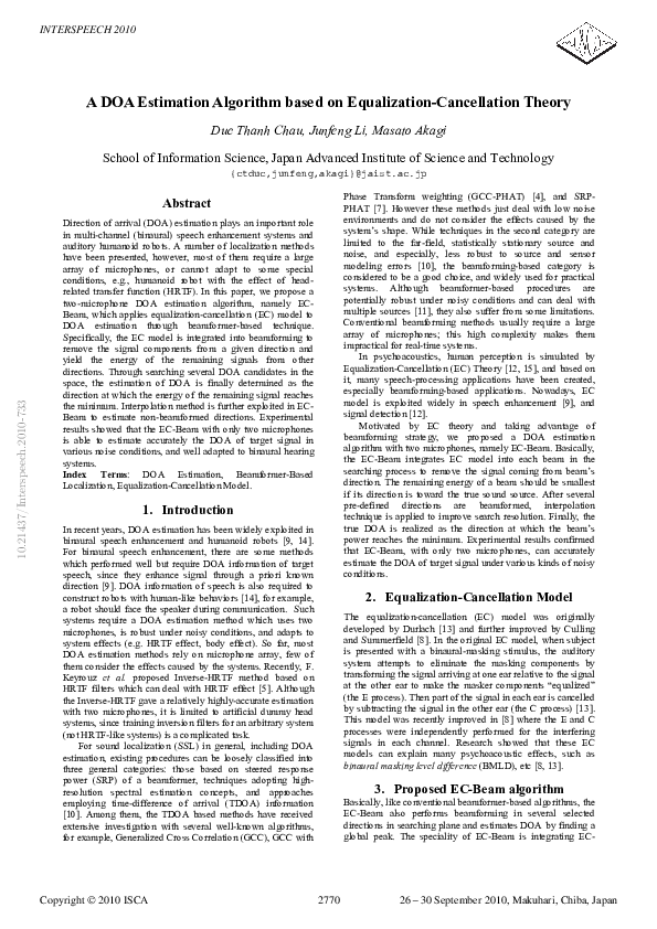 Pdf A Doa Estimation Algorithm Based On Equalization Cancellation Theory 3408
