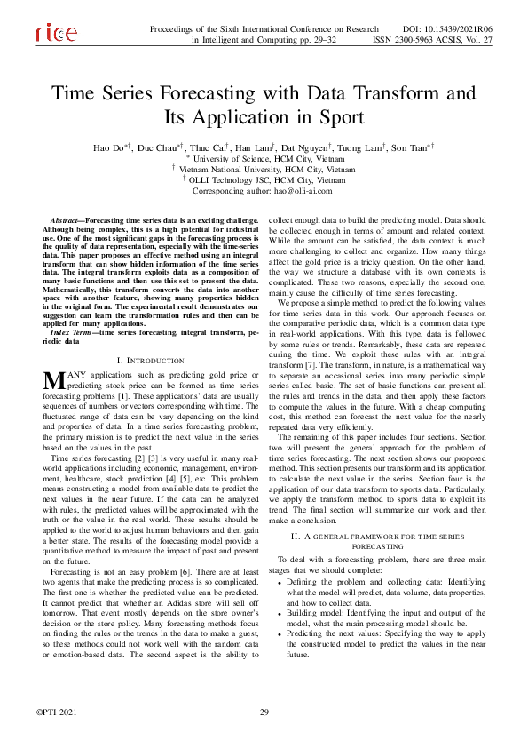 Pdf Time Series Forecasting With Data Transform And Its Application In Sport 